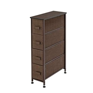 Kcelarec Narrow Dresser Tower with 4 Drawers,Vertical Storage for Bedroom, Bathroom, Laundry, Closets, and More, Steel Frame, Wood Top, Easy Pull Fabric Bins (Brown)