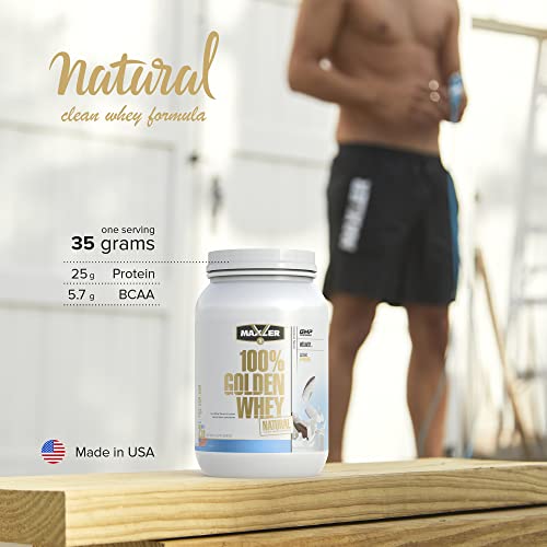 Maxler 100% Golden Whey Protein Powder - Natural Clean Whey Formula for Pre & Post Workout - Low Sugar & Low Carb Protein Powder - GMO, Gluten Free, Naturally Sweetened - Coconut Protein Powder 2 lb