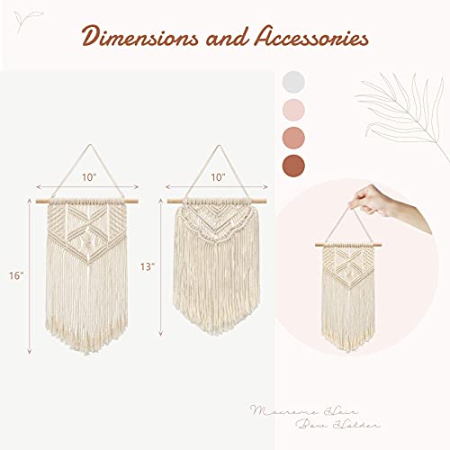 Mkono Macrame Wall Decor 4 Piece Set, 2 Pcs Macrame Wall Hanging Art Boho Wall Decor and 2 Pcs Hanging Shelves Wood Floating Storage Shelf for Bedroom Bathroom Living Room Nursery Dorm Room