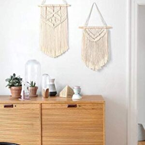 Mkono Macrame Wall Decor 4 Piece Set, 2 Pcs Macrame Wall Hanging Art Boho Wall Decor and 2 Pcs Hanging Shelves Wood Floating Storage Shelf for Bedroom Bathroom Living Room Nursery Dorm Room