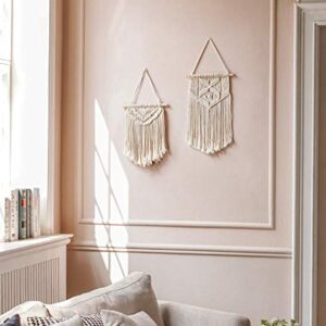 Mkono Macrame Wall Decor 4 Piece Set, 2 Pcs Macrame Wall Hanging Art Boho Wall Decor and 2 Pcs Hanging Shelves Wood Floating Storage Shelf for Bedroom Bathroom Living Room Nursery Dorm Room