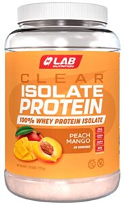 lab nutrition advance clear isolate protein, 100% whey protein powder, gluten free, zero sugar, keto friendly, 25g protein, 1.70 lb, peach mango flavored - 25 servings