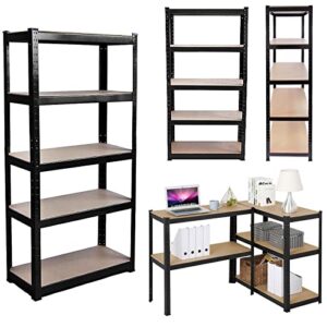 5-tier adjustable garage shelving unit, heavy duty storage shelves, metal steel organizer rack for warehouse basement kitchen living room, 30 x 70 x 150cm