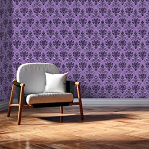 Removable Wallpaper Haunted Mansion, Peal and Stick Wall Decal, Haunted House Wall Covering, 1 Panel, W-136 (24" Wx120L, Purple, Black, White)