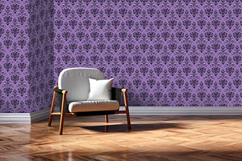 Removable Wallpaper Haunted Mansion, Peal and Stick Wall Decal, Haunted House Wall Covering, 1 Panel, W-136 (24" Wx120L, Purple, Black, White)