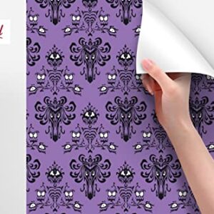 Removable Wallpaper Haunted Mansion, Peal and Stick Wall Decal, Haunted House Wall Covering, 1 Panel, W-136 (24" Wx120L, Purple, Black, White)