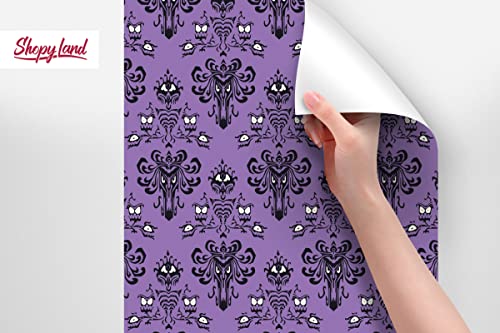 Removable Wallpaper Haunted Mansion, Peal and Stick Wall Decal, Haunted House Wall Covering, 1 Panel, W-136 (24" Wx120L, Purple, Black, White)