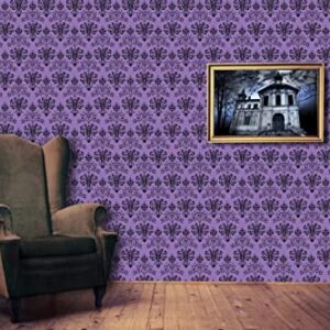 Removable Wallpaper Haunted Mansion, Peal and Stick Wall Decal, Haunted House Wall Covering, 1 Panel, W-136 (24" Wx120L, Purple, Black, White)