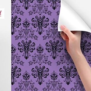 Removable Wallpaper Haunted Mansion, Peal and Stick Wall Decal, Haunted House Wall Covering, 1 Panel, W-136 (24" Wx120L, Purple, Black, White)