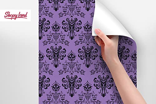 Removable Wallpaper Haunted Mansion, Peal and Stick Wall Decal, Haunted House Wall Covering, 1 Panel, W-136 (24" Wx120L, Purple, Black, White)