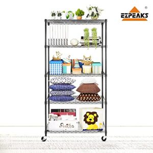 EZPEAKS 5-Shelf Shelving Units and Storage on Wheels with Shelf Liners Set of 5, NSF Certified, Adjustable Carbon Steel Wire Shelving Unit Rack for Garage, Kitchen, Office(63H X 30W X 14D)