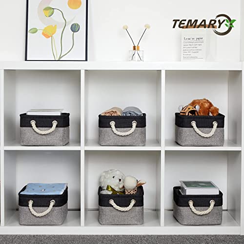 Temary Cube Storage Baskets 4 Pack 13 Inch Fabric Storage Bins for Toys, 6 Pack Small Baskets Organization with Handles, Baskets for Organizing Towels, Blankets, Collapsible Shelf Baskets (Black&Gray)