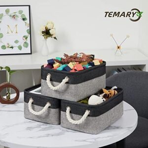 Temary Cube Storage Baskets 4 Pack 13 Inch Fabric Storage Bins for Toys, 6 Pack Small Baskets Organization with Handles, Baskets for Organizing Towels, Blankets, Collapsible Shelf Baskets (Black&Gray)