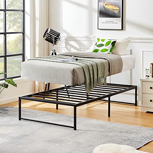 VECELO 14" Metal Platform Bed Frame/Mattress Foundation/No Box Spring Needed/Steel Slat Support (Twin Size)