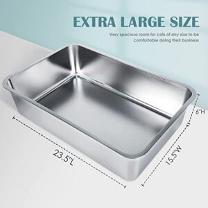 IKITCHEN Stainless Steel Cat Litter Box, Large Metal Litter Box for Cats Rabbits Never Absorbs Odors Anti-Slip Rubber Bottom (Silver, 23.5" x 15.5" x 6")