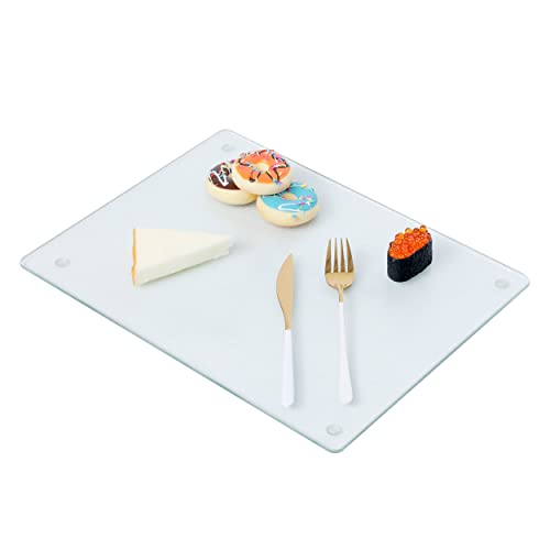 Murrey Home Tempered Glass Cutting Boards for Kitchen Dishwasher Safe, Rectangle Chopping Board with Rubber Feet, Small Frosted Countertop Tray, Heat Resistant, Non-Slip 15.7"x11.8"