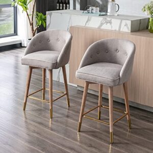 Guyou 360 Degree Swivel Counter Height Bar Stools with Tufted Back Set of 4, Mid-Century Modern Fabric Kitchen Island Chair Stools with Wood Legs and Gold Footrest for Home Bar Dining Room(Grey)