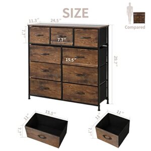 HOMHUM 9 Drawers Dresser, Fabric Closet Organizers and Storage, Tall Dressers for Bedroom, Office Organization, Brown