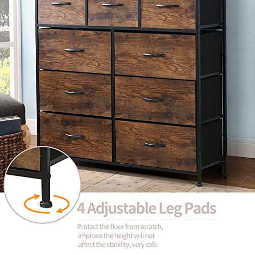 HOMHUM 9 Drawers Dresser, Fabric Closet Organizers and Storage, Tall Dressers for Bedroom, Office Organization, Brown