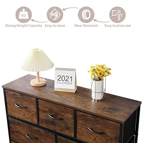 HOMHUM 9 Drawers Dresser, Fabric Closet Organizers and Storage, Tall Dressers for Bedroom, Office Organization, Brown