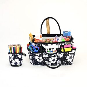 meori Large Portable Craft Tote Bag Caddy Organizer Structured Bottom Zipper Pocket Sewing Paper Art Quilting Padded Handles (Moody Floral)