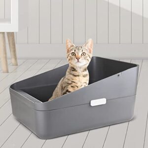 Sfozstra Open Litter Box,Prevent Sand Leakage, Durable High Side Sifting Litter Box for Small Cats,Secure and Odor Litter Box, Removable Litter Box, Easy to Clean (Dark Grey Small)