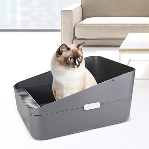 Sfozstra Open Litter Box,Prevent Sand Leakage, Durable High Side Sifting Litter Box for Small Cats,Secure and Odor Litter Box, Removable Litter Box, Easy to Clean (Dark Grey Small)