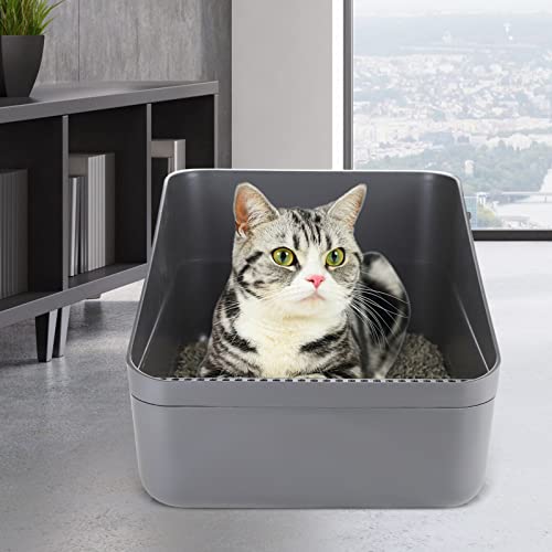 Sfozstra Open Litter Box,Prevent Sand Leakage, Durable High Side Sifting Litter Box for Small Cats,Secure and Odor Litter Box, Removable Litter Box, Easy to Clean (Dark Grey Small)