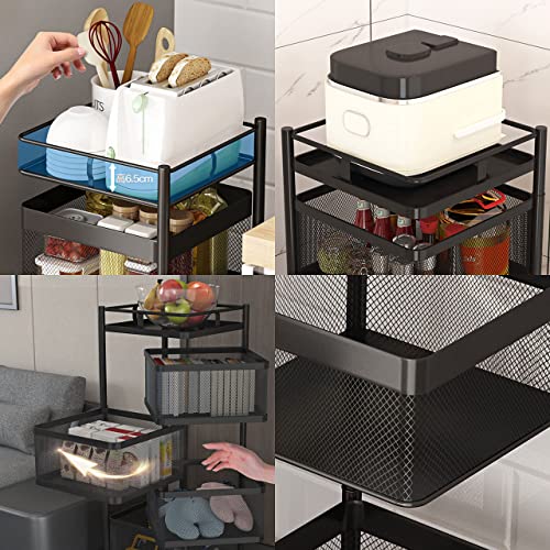 kunghei 31" Rotating Kitchen Storage Rack Organization Shelf Floor Living Room Multi-Layer Movable Fruit Vegetable Storage Rack Snack Stand Household Shelf Metal Unit Bathroom Toilet Organizer