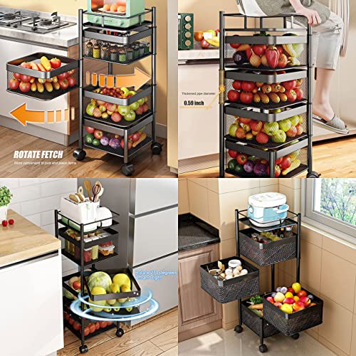 kunghei 31" Rotating Kitchen Storage Rack Organization Shelf Floor Living Room Multi-Layer Movable Fruit Vegetable Storage Rack Snack Stand Household Shelf Metal Unit Bathroom Toilet Organizer