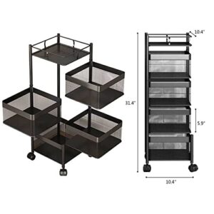 kunghei 31" Rotating Kitchen Storage Rack Organization Shelf Floor Living Room Multi-Layer Movable Fruit Vegetable Storage Rack Snack Stand Household Shelf Metal Unit Bathroom Toilet Organizer