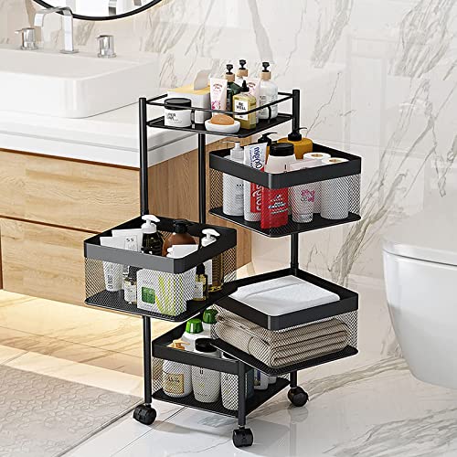 kunghei 31" Rotating Kitchen Storage Rack Organization Shelf Floor Living Room Multi-Layer Movable Fruit Vegetable Storage Rack Snack Stand Household Shelf Metal Unit Bathroom Toilet Organizer