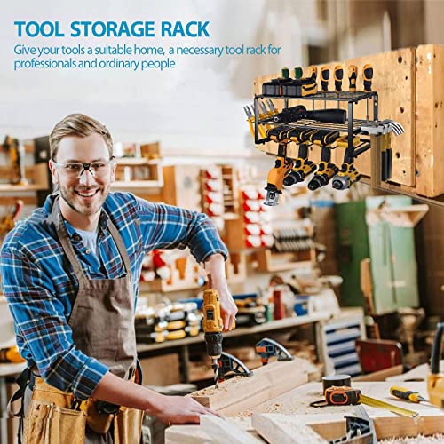 Amoowis Power Tool Organizer, Drill Holder Wall Mount, Heavy Duty Tool Holder, Power Tool Storage Rack, Cordless Tool Organizer, Garage Organization and Storage, Utility Racks Tool Shelf with Hangers