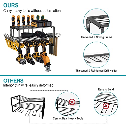 Amoowis Power Tool Organizer, Drill Holder Wall Mount, Heavy Duty Tool Holder, Power Tool Storage Rack, Cordless Tool Organizer, Garage Organization and Storage, Utility Racks Tool Shelf with Hangers