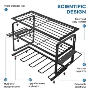 Amoowis Power Tool Organizer, Drill Holder Wall Mount, Heavy Duty Tool Holder, Power Tool Storage Rack, Cordless Tool Organizer, Garage Organization and Storage, Utility Racks Tool Shelf with Hangers