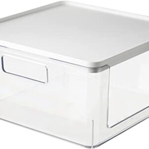 Rosanna Pansino x iDesign Recycled Plastic Open Front Kitchen Storage Bin with Lid, Clear Bin/Marshmallow Lid, 12” x 12” x 6”