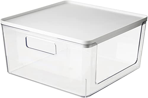 Rosanna Pansino x iDesign Recycled Plastic Open Front Kitchen Storage Bin with Lid, Clear Bin/Marshmallow Lid, 12” x 12” x 6”