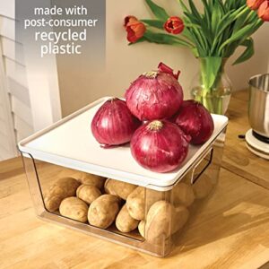 Rosanna Pansino x iDesign Recycled Plastic Open Front Kitchen Storage Bin with Lid, Clear Bin/Marshmallow Lid, 12” x 12” x 6”