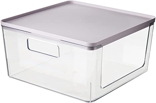 Rosanna Pansino x iDesign Recycled Plastic Open Front Kitchen Storage Bin with Lid, Clear Bin/Lavender Sprinkles Lid, 12” x 12” x 6”