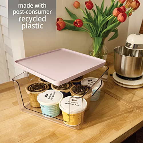 Rosanna Pansino x iDesign Recycled Plastic Open Front Kitchen Storage Bin with Lid, Clear Bin/Lavender Sprinkles Lid, 12” x 12” x 6”