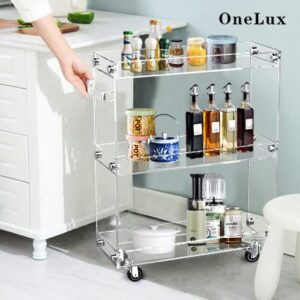 3-Tier Acrylic Slim Slide Out Storage Rolling cart,Clear Bathroom Kitchen Laundry Narrow Places Shelves (2008)