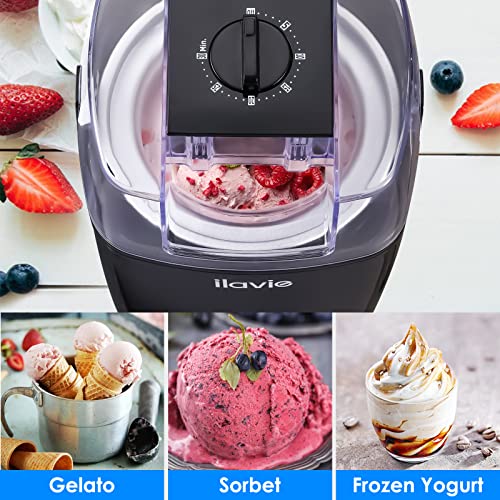 ILAVIE Ice Cream Maker Machine Soft Serve, Frozen Yogurt,Sorbet Gelato Maker and Auto Shut-off Timer, 1.5L Large Capacity Removable Inner Bowl, BPA-free, Healthy Homemade DIY Food