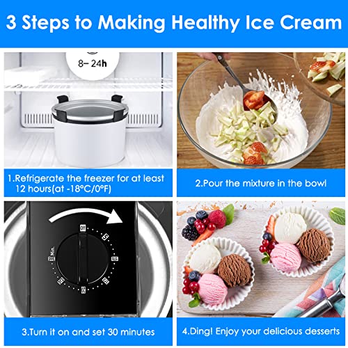 ILAVIE Ice Cream Maker Machine Soft Serve, Frozen Yogurt,Sorbet Gelato Maker and Auto Shut-off Timer, 1.5L Large Capacity Removable Inner Bowl, BPA-free, Healthy Homemade DIY Food