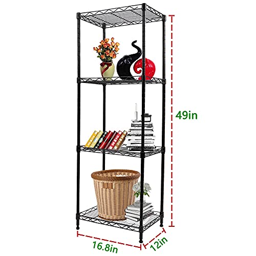 REGILLER 4-Tier Wire Shelving Unit Metal Storage Rack Adjustable Organizer Perfect for Pantry Laundry Bathroom Kitchen Closet Organization (Dark, 16.9L x 12W x 50H)