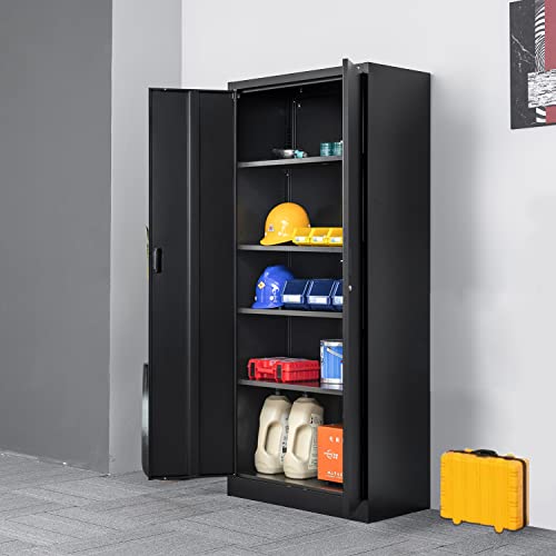 BESFUR Metal Storage Cabinet 71-inch Tall, Large Garage Locker with Adjustable Shelves & Locking Doors, Steel File Cabinet for Office, Pantry, Home (Black)