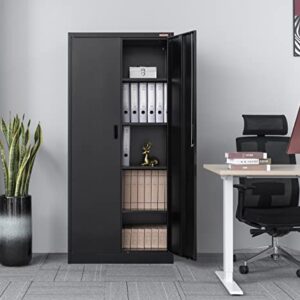 BESFUR Metal Storage Cabinet 71-inch Tall, Large Garage Locker with Adjustable Shelves & Locking Doors, Steel File Cabinet for Office, Pantry, Home (Black)