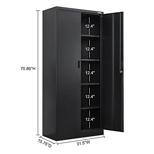 BESFUR Metal Storage Cabinet 71-inch Tall, Large Garage Locker with Adjustable Shelves & Locking Doors, Steel File Cabinet for Office, Pantry, Home (Black)