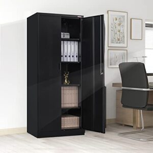 BESFUR Metal Storage Cabinet 71-inch Tall, Large Garage Locker with Adjustable Shelves & Locking Doors, Steel File Cabinet for Office, Pantry, Home (Black)