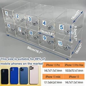 TWSOUL Cell Phone Locker Box, 10-Slot Clear Acrylic Box with Door Locks and Keys, Wall-Mounted Cell Phones Storage Cabinet Locker Box for Office Classroom