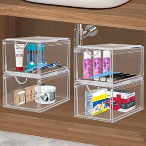 ECOSEAO Stackable Clear Drawers Units 2 Pack 4-1/2" Medium Storage Square Vanity Container Easy Drawers for Countertop Bathroom Bedroom Dresser